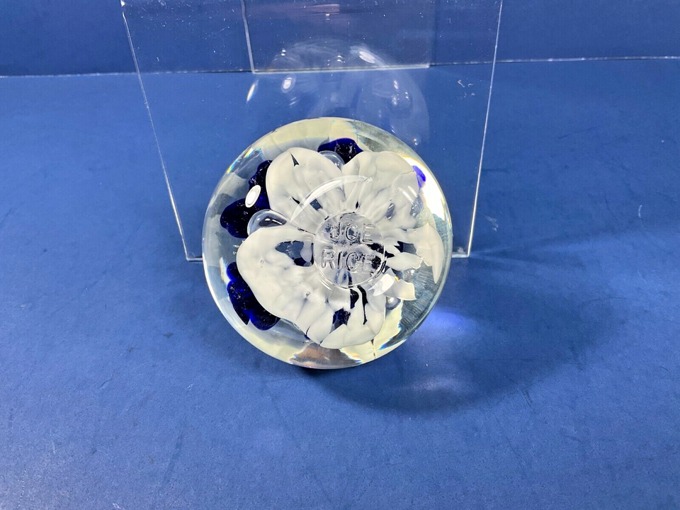 Joe Rice, 2 5/8" x 2 3/8" Tall, Cobalt Blue Floral Paperweight, Art ...