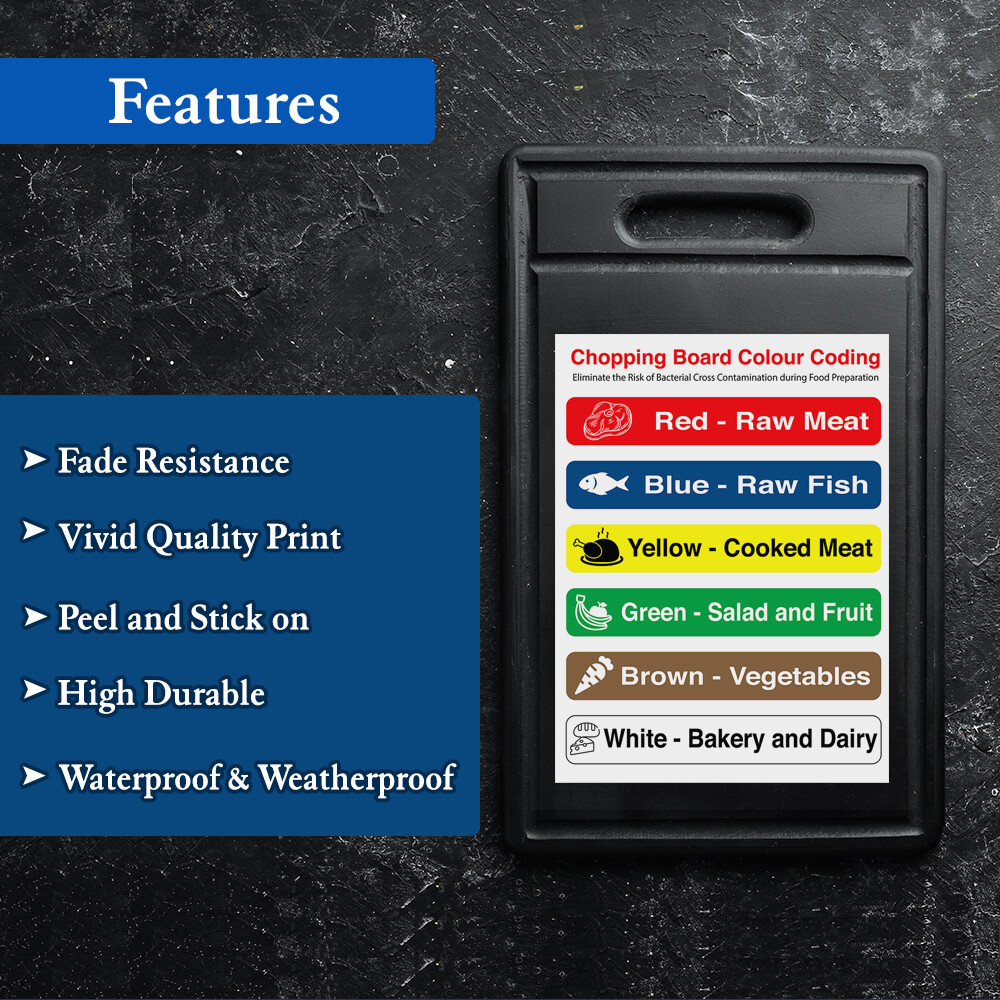 Colour Coded Chopping Board Safety Notice Sign Waterproof Vinyl Sticker ...