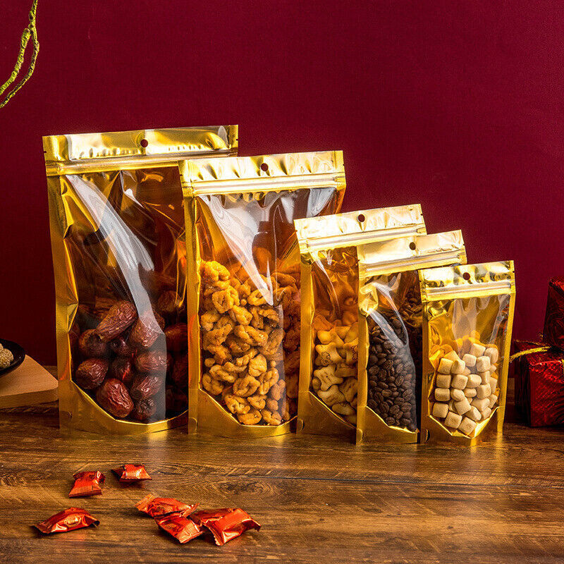 Mylar Foil Bag Stand Up Aluminum Gold Clear Retail Seal Self Package ...