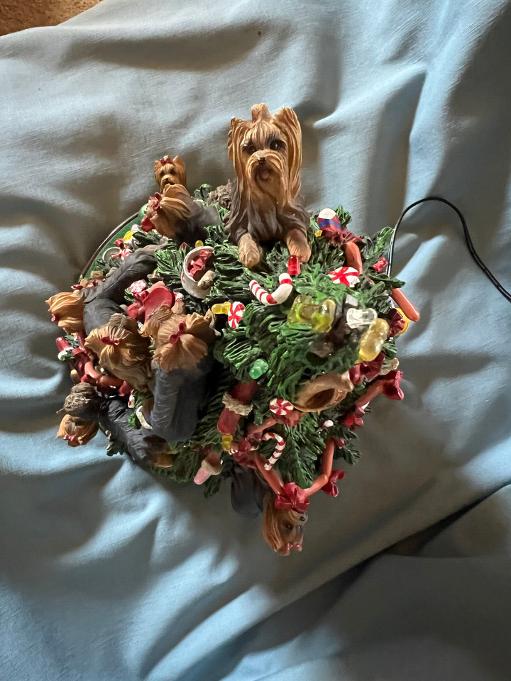 Danbury Mint Yorkie Christmas Tree Lighted Yorkshire Terrier Figurine ...