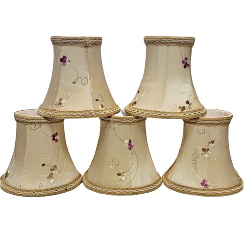 Set Of 5 Chandelier Floral Embroidered Chanting Lamp Shades Cream Bell ...