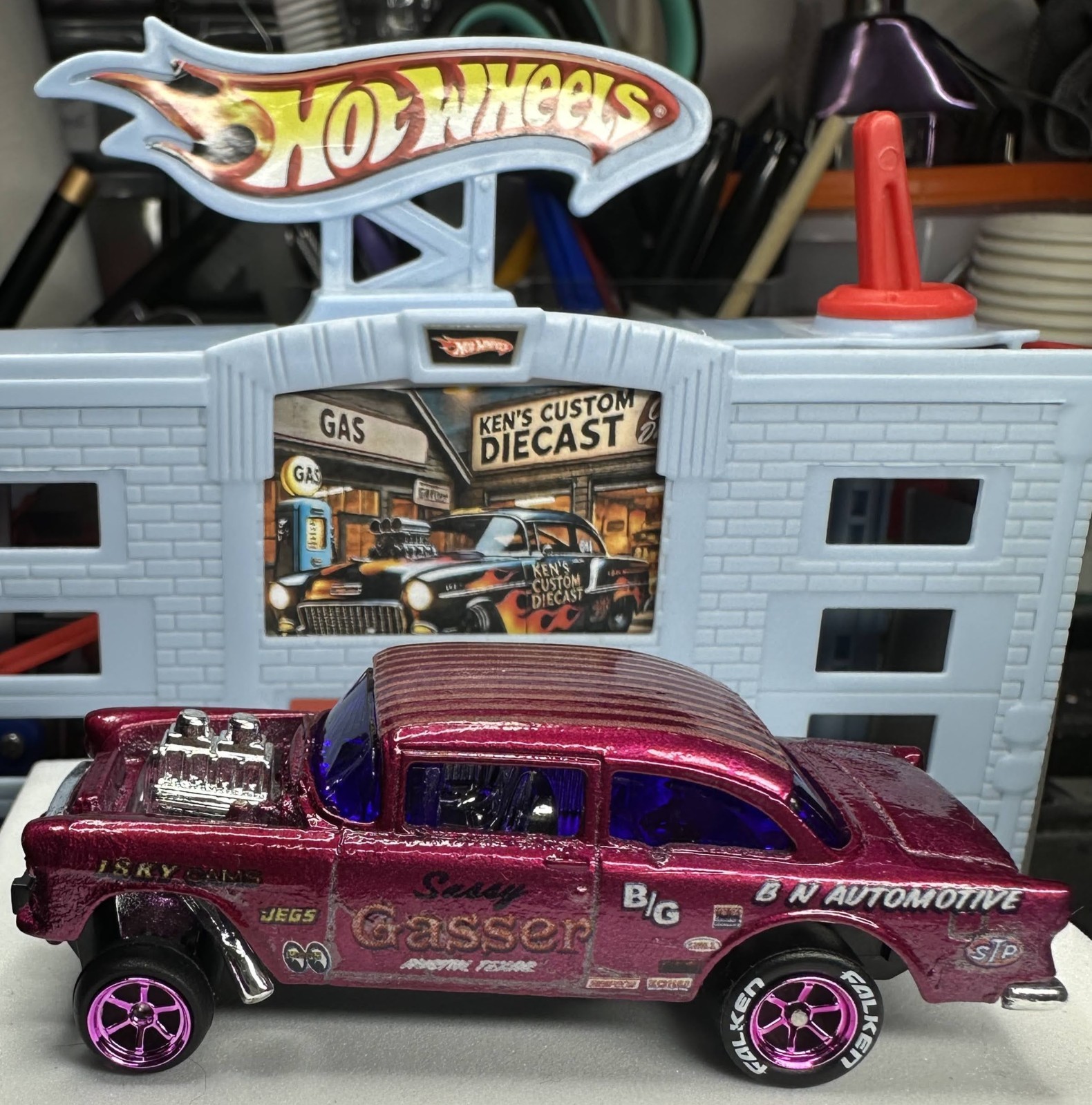 2012 Hot Wheels '55 CHEVY BEL AIR GASSER "SASSY GASSER" Candy Cherry ...