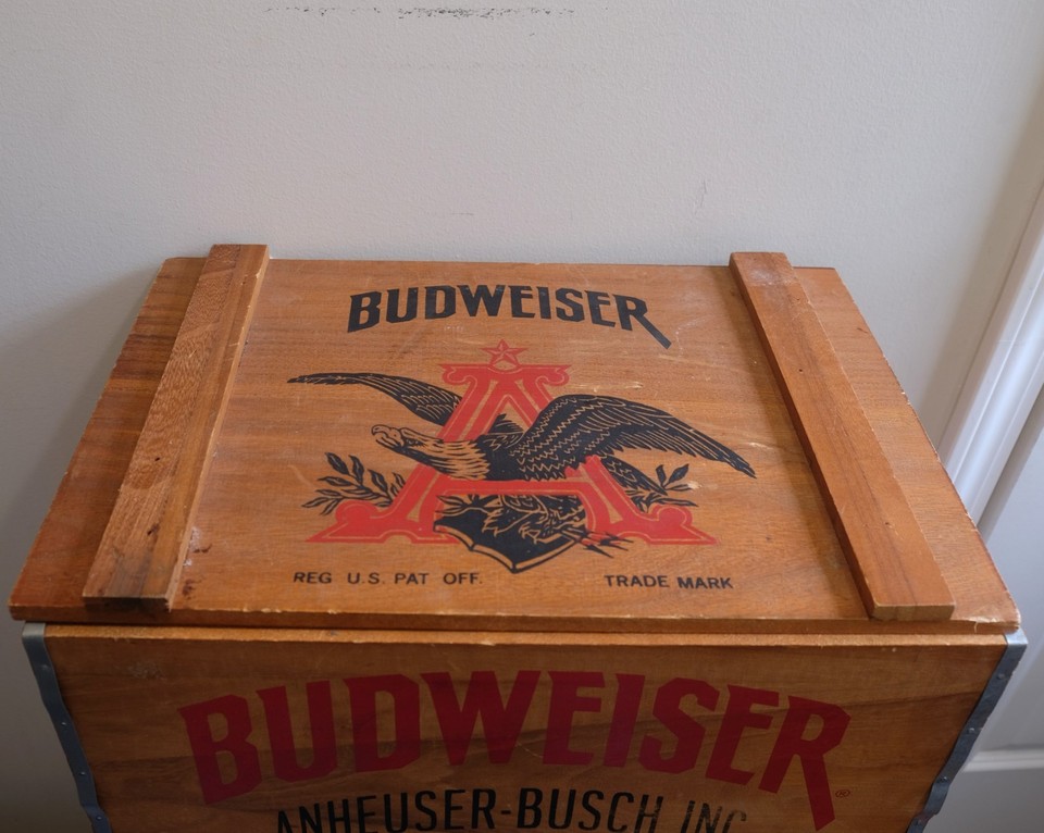 Vintage Budweiser Beer Wooden Crate Box Hinged Top Anheuser Busch AB ...