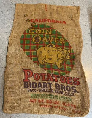 Vintage California Coin Saver Burlap Potato Sack Bidart Bros Wheeler ...