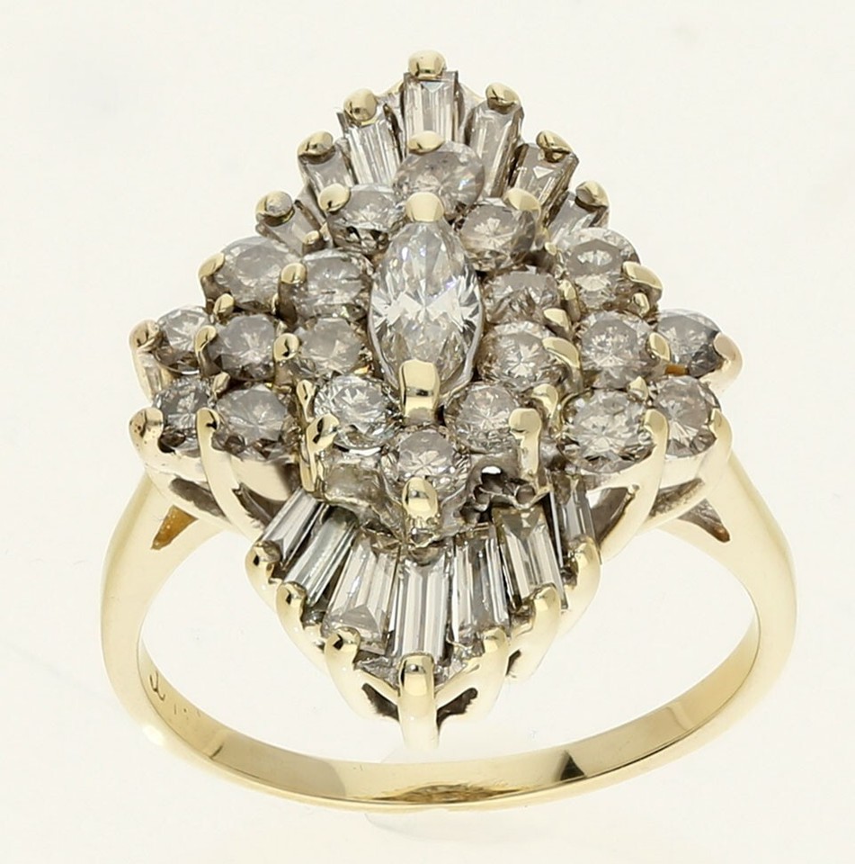 Vintage Diamond Halo Cluster Ring 1.85CT 14K Yellow Gold Size 6.5 | eBay