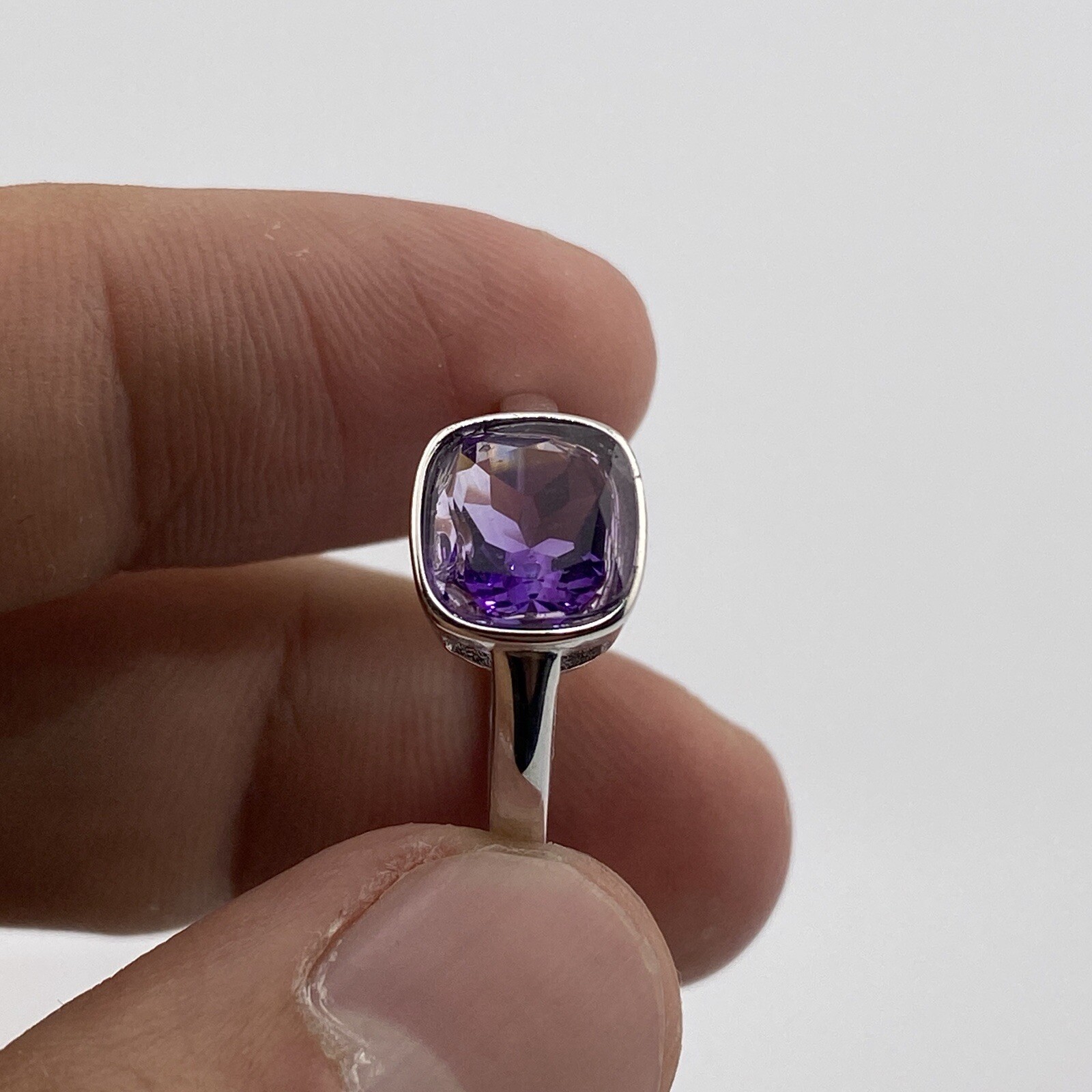 Classic Smooth Simple Bezel Setting Purple Amethyst Sterling Silver925 Nice Ring | eBay
