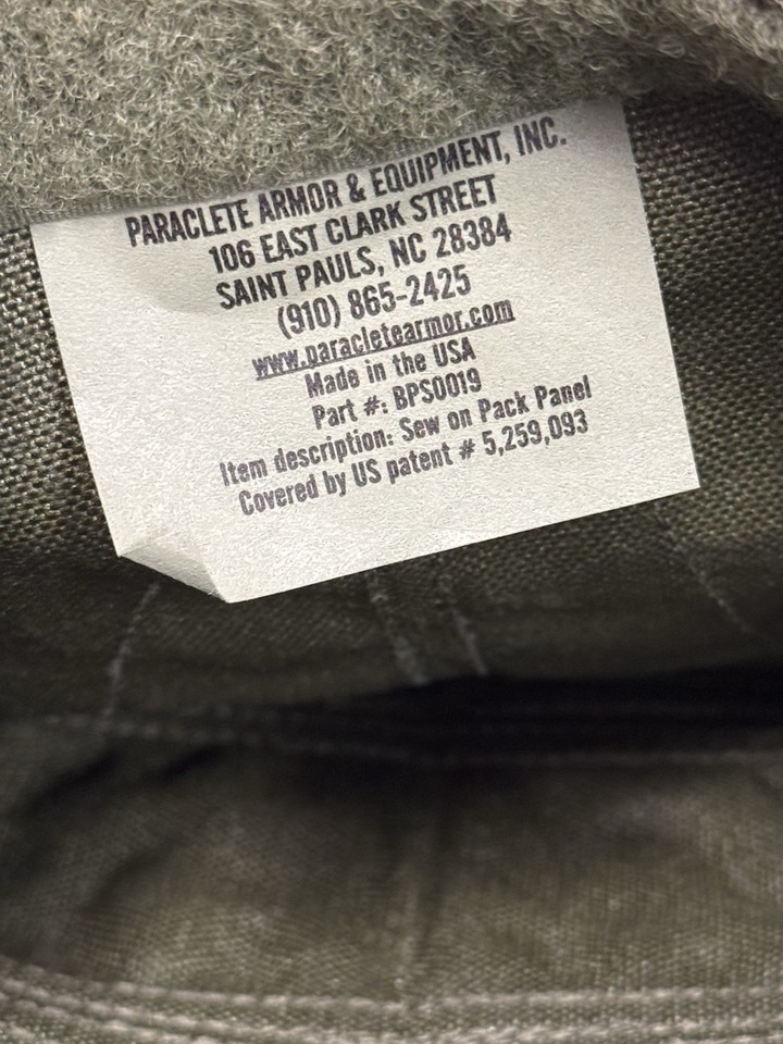 Pre MSA Paraclete Smoke Green Zip On Sew On Back Panel CAG Delta Ranger ...
