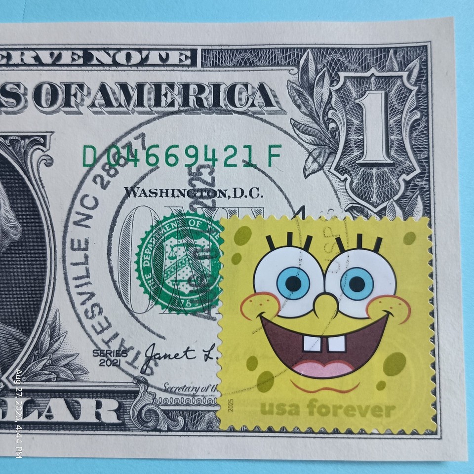 2025 Sponge Bob $1 Dollar Federal Reserve Note FIRST DAY Cancel Cover #FDC-453A | eBay