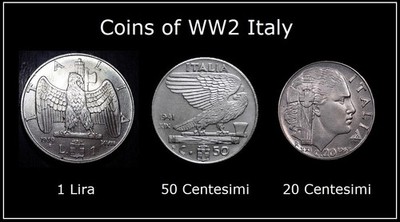 COINS OF WW2 ITALY - Set of 3 - Mussolini Regime - Pact of Steel Axis ...