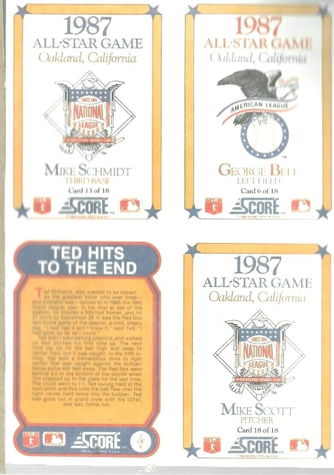 1988 Score All Star Box Bottom Mike Scott George Bell Mike Schmidt | eBay