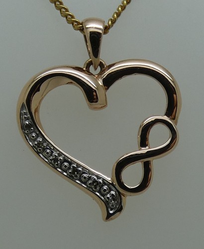 SOLID 9CT ROSE GOLD DIAMOND HEART WITH INFINITY SYMBOL PENDANT | eBay ...