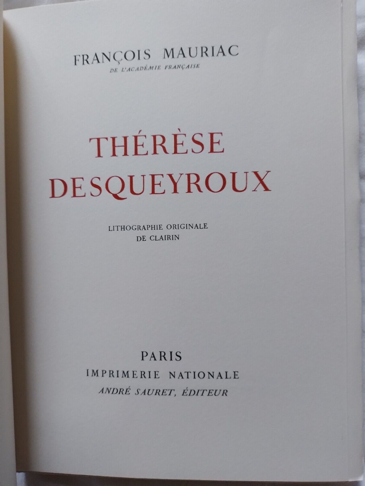 Thérèse Desqueyroux par Mauriac Lithographie de Clairin EX N° | eBay
