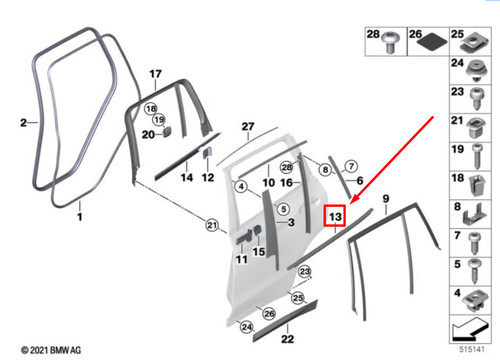 BMW X3 G01, F97 REAR LEFT DOOR SHAFT COVER 51357410039 7410039 NO DUTY ...