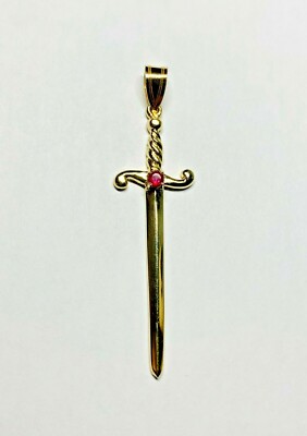 10K Gold Sword of St. Barbara "Espada de Santa Barbara" w/Genuine Ruby ...