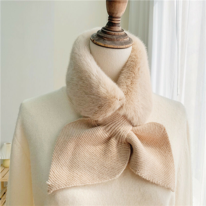 Winter Women Cute Plush Faux Fur Bowknot Collar Scarf Neck Warmer ...