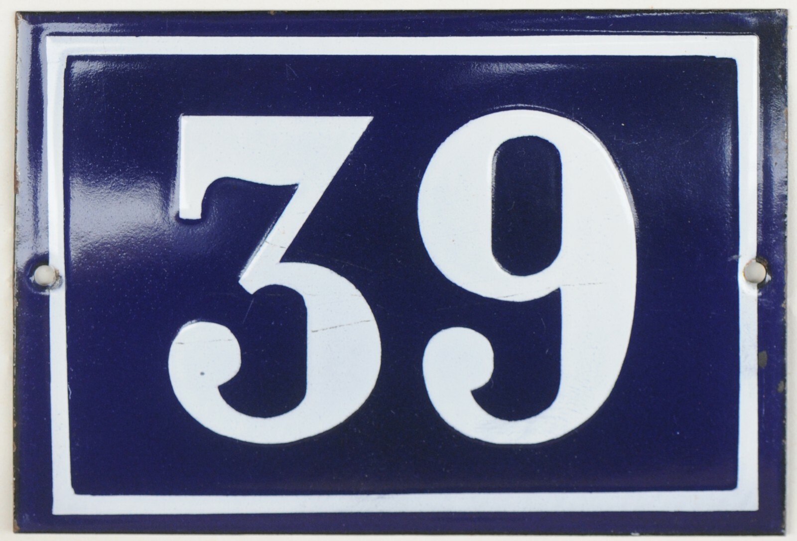 Large old blue French house number 39 door gate plate plaque enamel ...