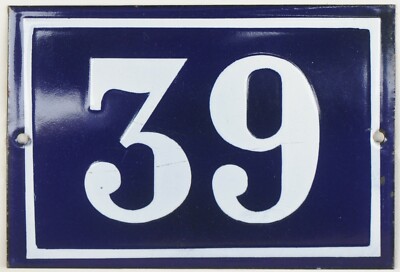 Large old blue French house number 39 door gate plate plaque enamel ...