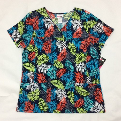 ScrubStar V-Neck Medical Uniform Scrubs Top Size Medium Multicolor Leaf ...