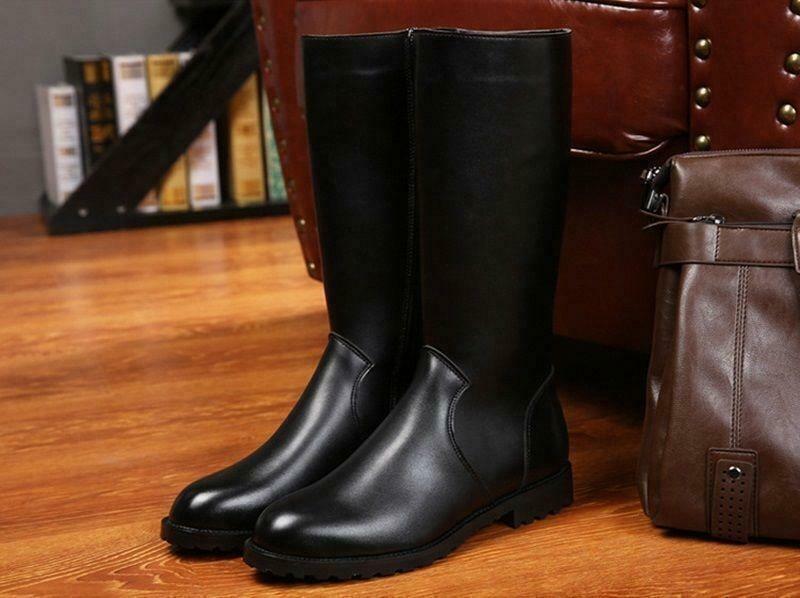 Men's knee high boot German black Army Officer Thigh boots Side Zip ...