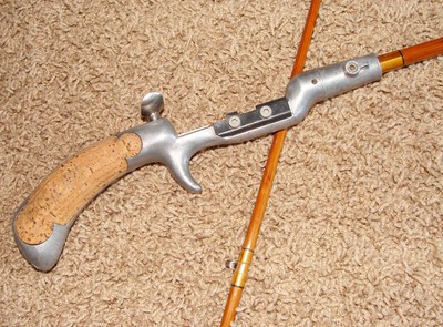 Old Vintage NELSON PISTOL GRIP ROD HANDLE + Split Bamboo Casting Rod ...