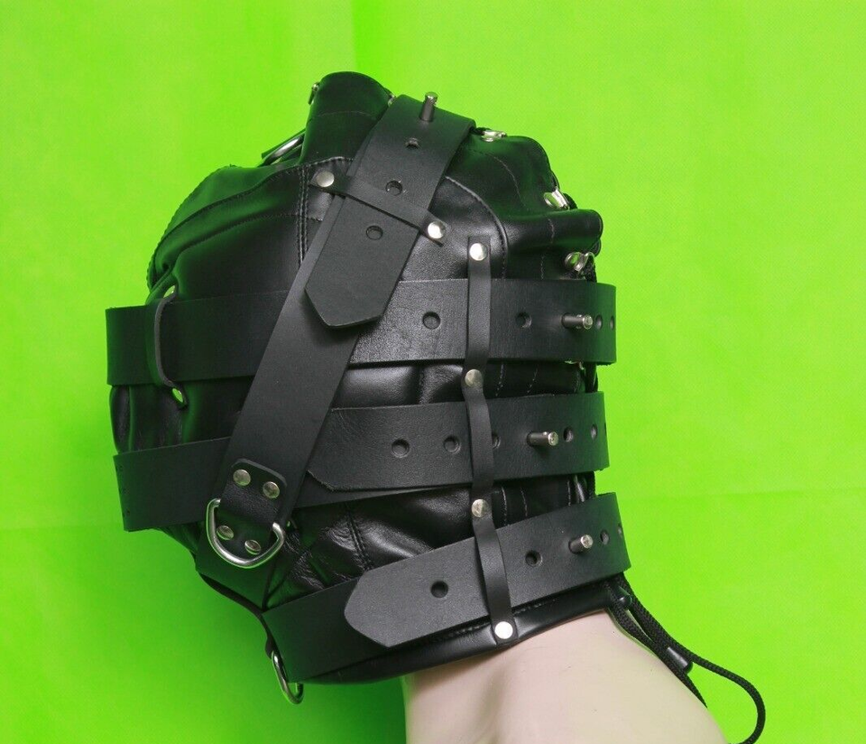Genuine Leather Sensory Deprivation Bondage Hood BDSM Adult Gimp Mask ...