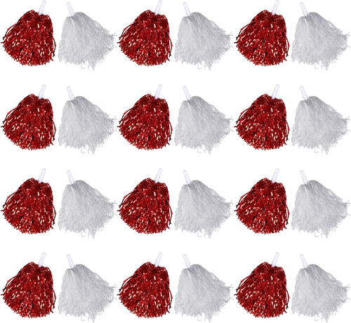 24 Pcs Cheerleading Pom Poms, Metallic Foil Handle Cheer Squad Team ...