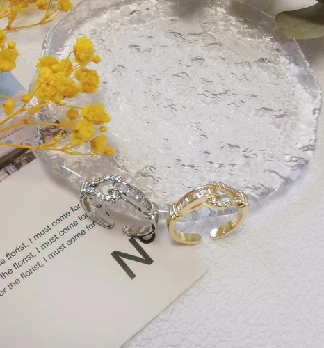 Ins Adjustable Open Finger Rings Gold Silver Lock Pattern Zircon Xmas ...