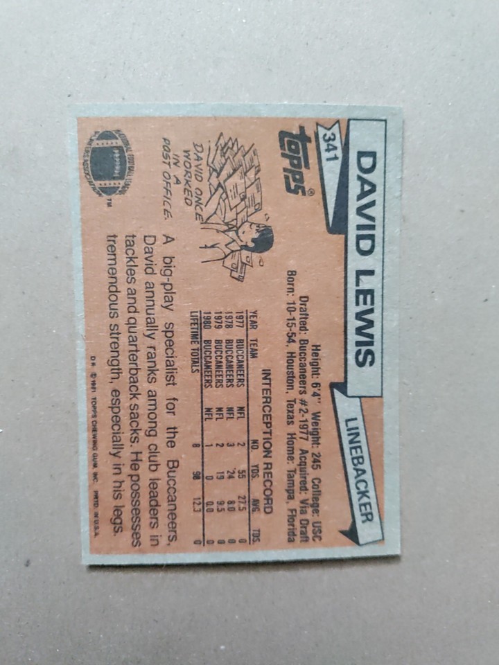 1981 Topps 341 David Lewis Tampa Bay Buccaneers Football Card NM read ...