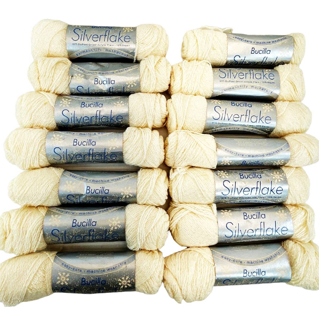 Vintage NOS Lot 14 Skeins Bucilla Silverflake Mothproof Yarn Color 6 ...