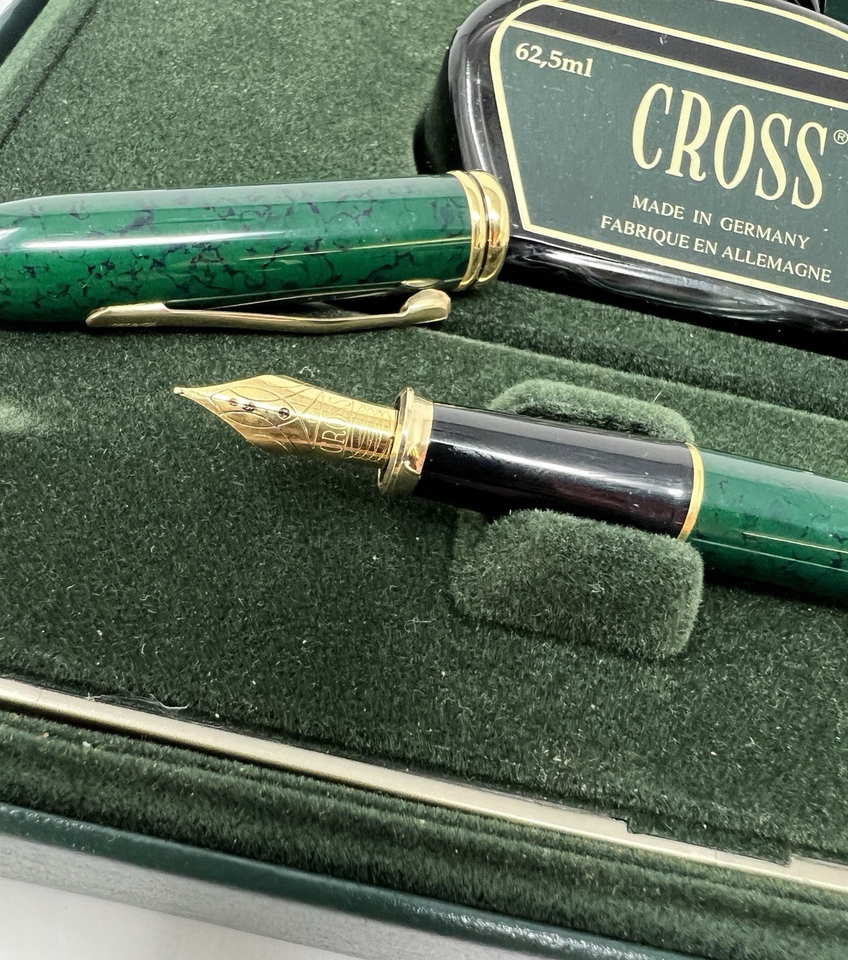 CROSS TOWNSEND MARBLED GREEN Convertible FOUNTAIN PEN Set Ink Roller ...