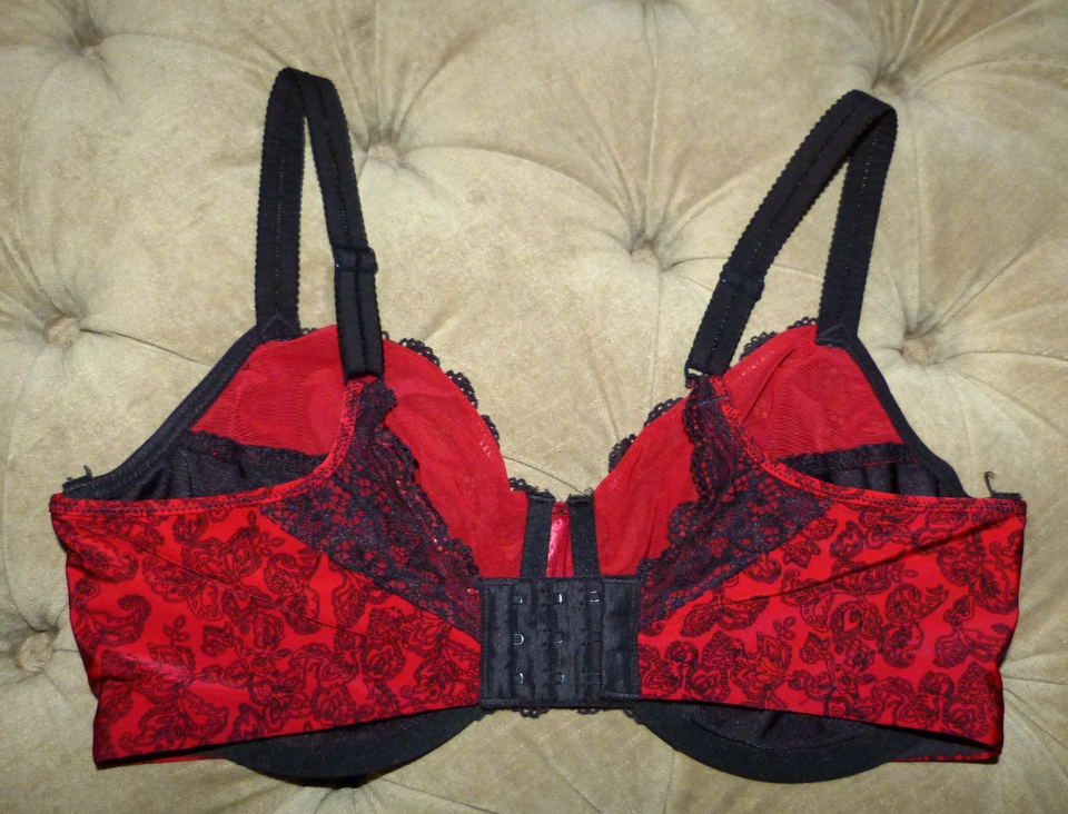 Bali 36DD Bra Red Black Floral Pattern Lace Underwire Adjustable Straps ...