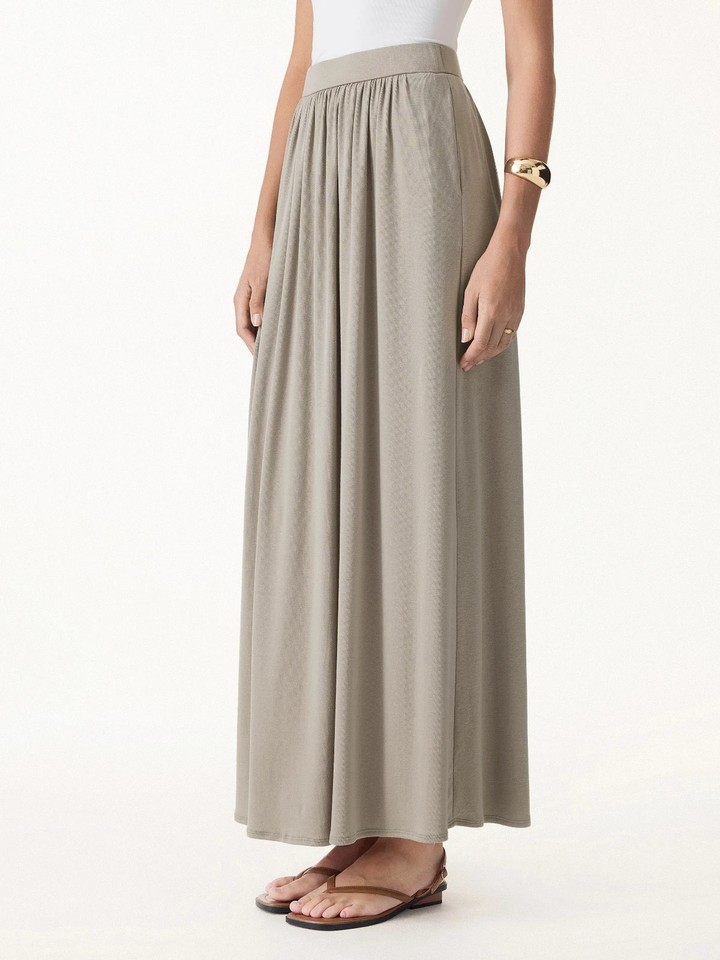 OGL Soft Linen Knit Gathered A-Line Maxi Skirt with Pockets , NEW ...