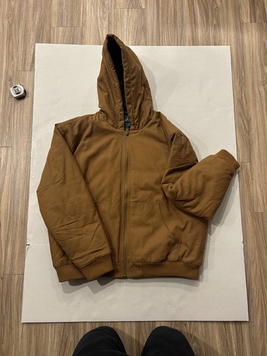 Woolrich Jacket Mens XL Brown Canvas Hooded Full Zip Flannel Lined Work ...