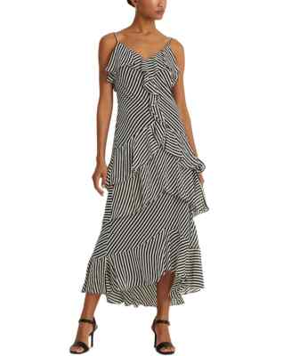 Lauren Ralph Lauren Striped Georgette Cocktail Dre Black Cream Size 16 ...