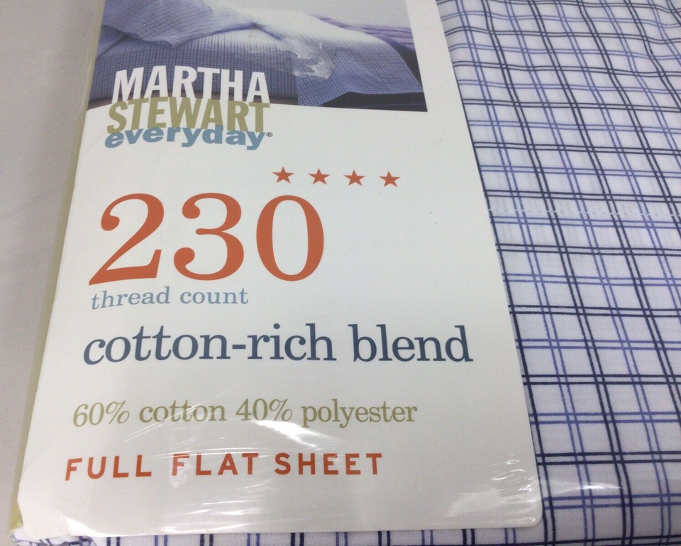 MARTHA STEWART Everyday 230 Thread Count Full Flat Sheet Blue Black ...