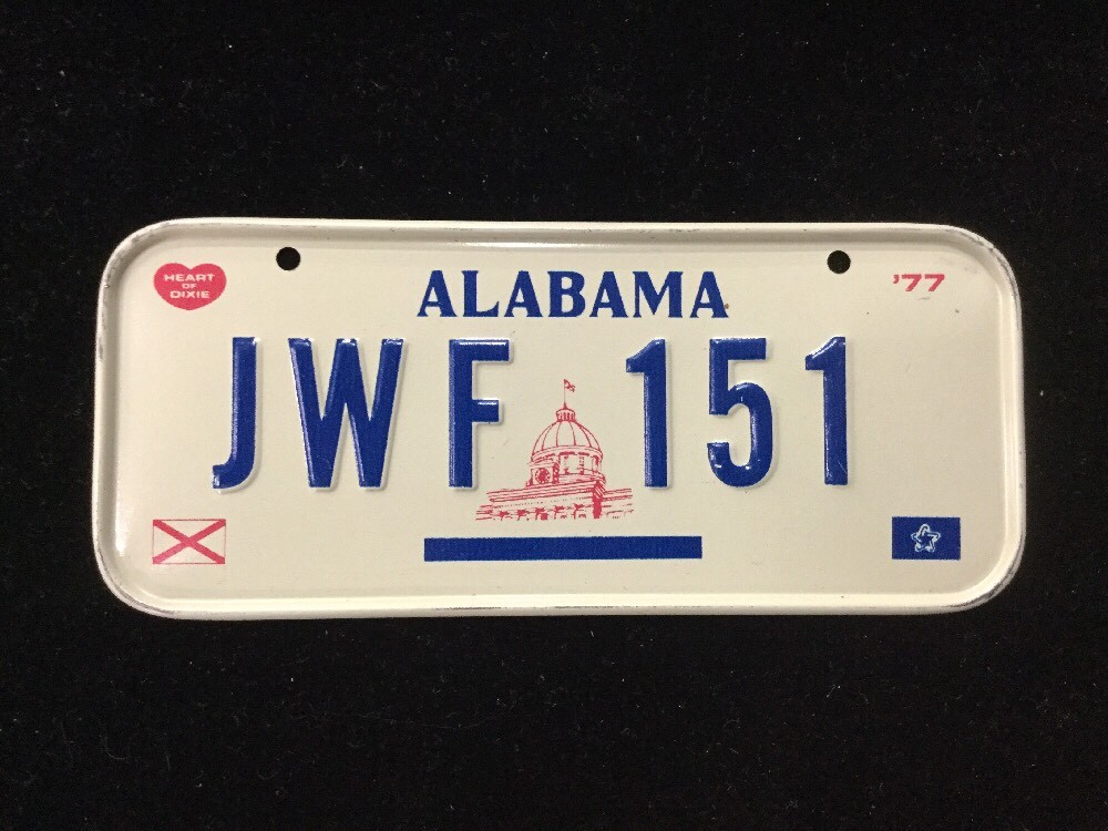 VINTAGE METAL MINI BIKE LICENSE PLATE 1977 ALABAMA CEREAL PREMIUM HEART ...