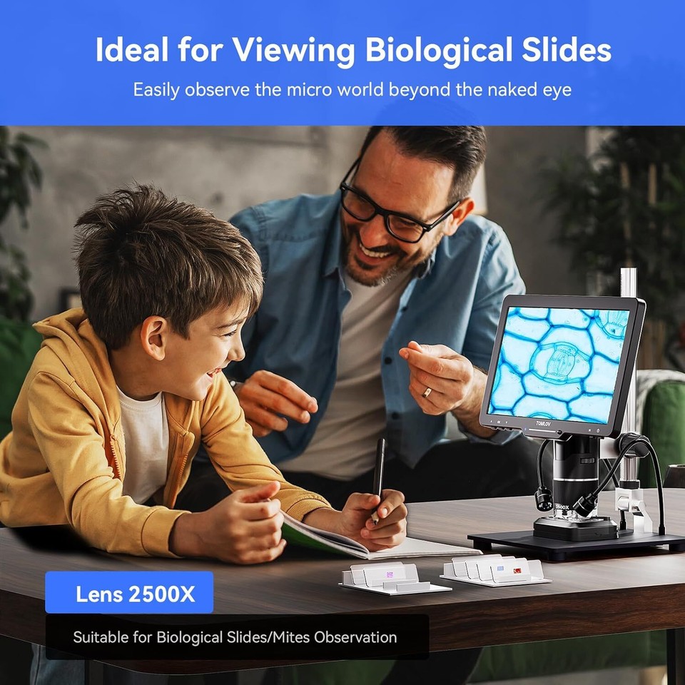 TOMLOV 10.1" 3 Lens 2K HDMI Digital Microscope 2500X Coin Microscope ...