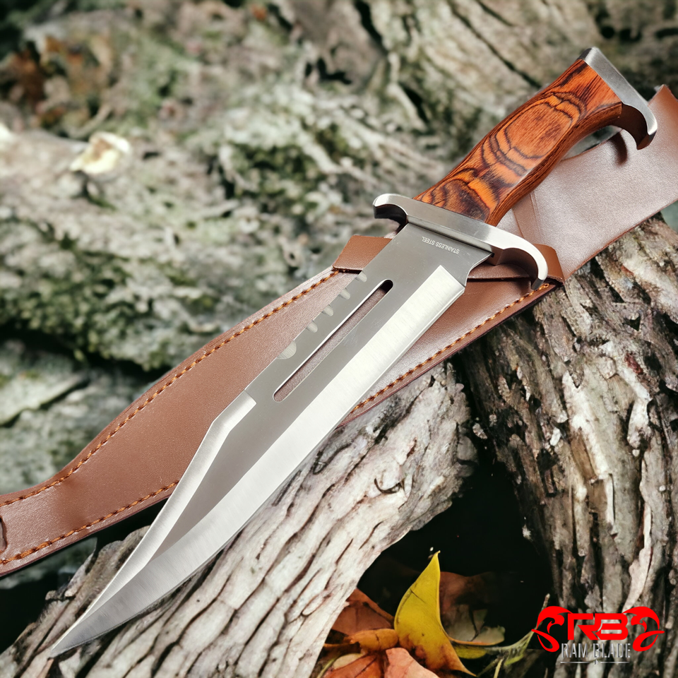 18" Full Tang Rambo Bowie Survival Fixed Blade Hunting Knife Wood ...