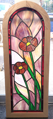 Arch Top Stained Glass Window with Multi Colored Floral Design in Red ...
