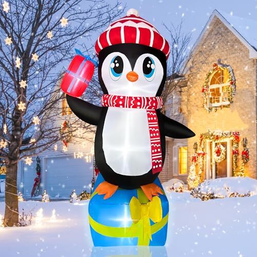 5.5 FT Christmas Inflatables Penguin with Gift Boxes Decoration, LED ...