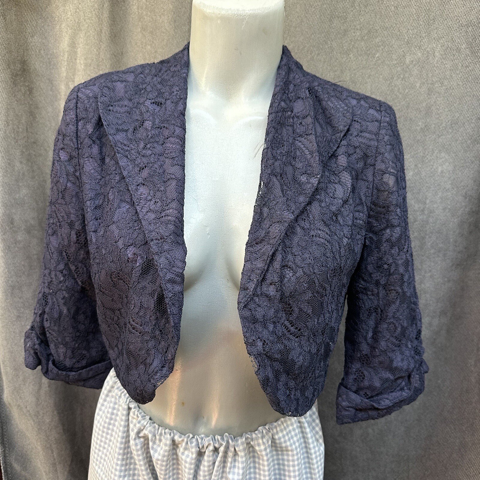 Vtg 50s Navy Blue Lace Crop Jacket Bolero Small - Gem