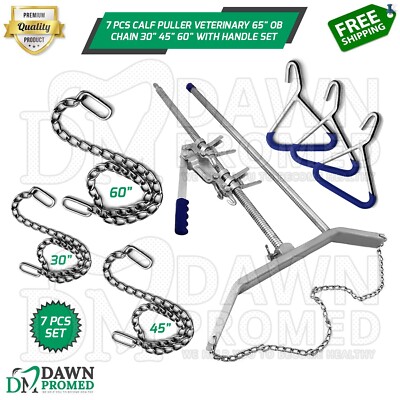 7 Pcs Calf Puller OB Handle & OB Chains Cattle Birthing Delivery ...