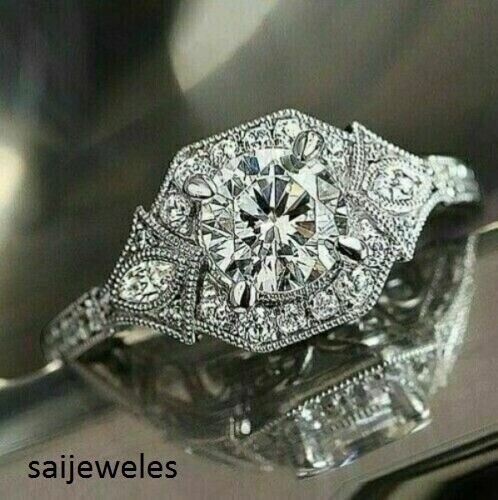 Lab-Created 2.88CT Round Cut Diamond Vintage Engagement Ring 14K White Gold Over | eBay