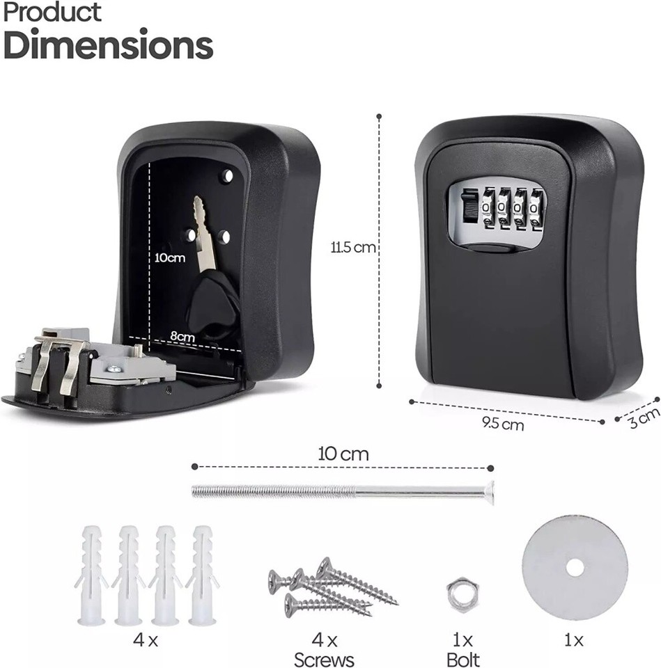 Wall Mounted Key Safe Box 4 Digit Code Lock Storage High Security Anti ...