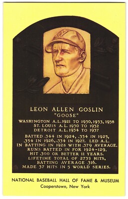 Goose Goslin Hall of Fame MLB Plaque Yellow Postcard | eBay