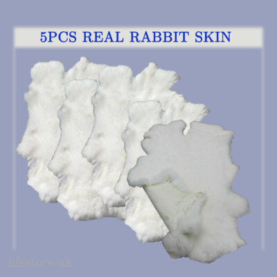5X White Rabbit Skin Natural Real Fur Pelt Tanned Animal Leather ...