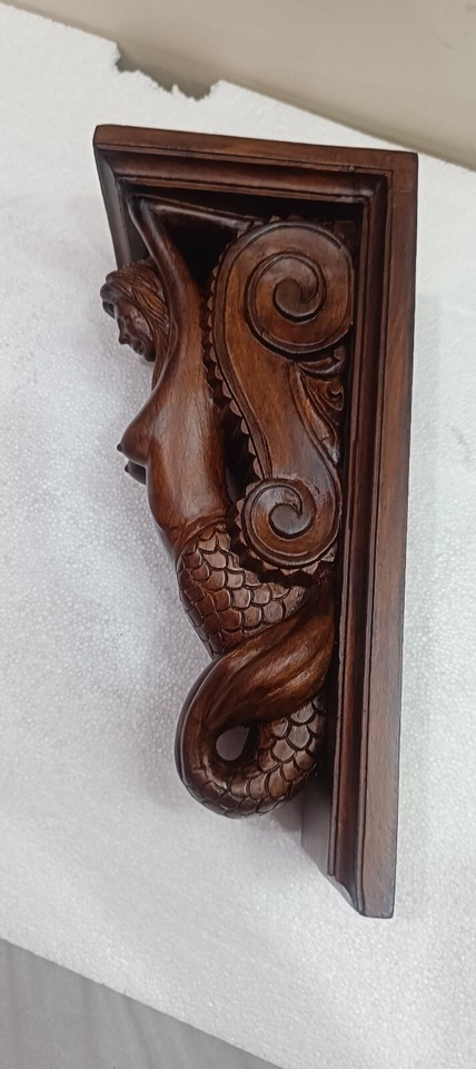 Mermaid of wood Decorative Carved Wooden Corbel 1pc Corbel Wall Hanging ...