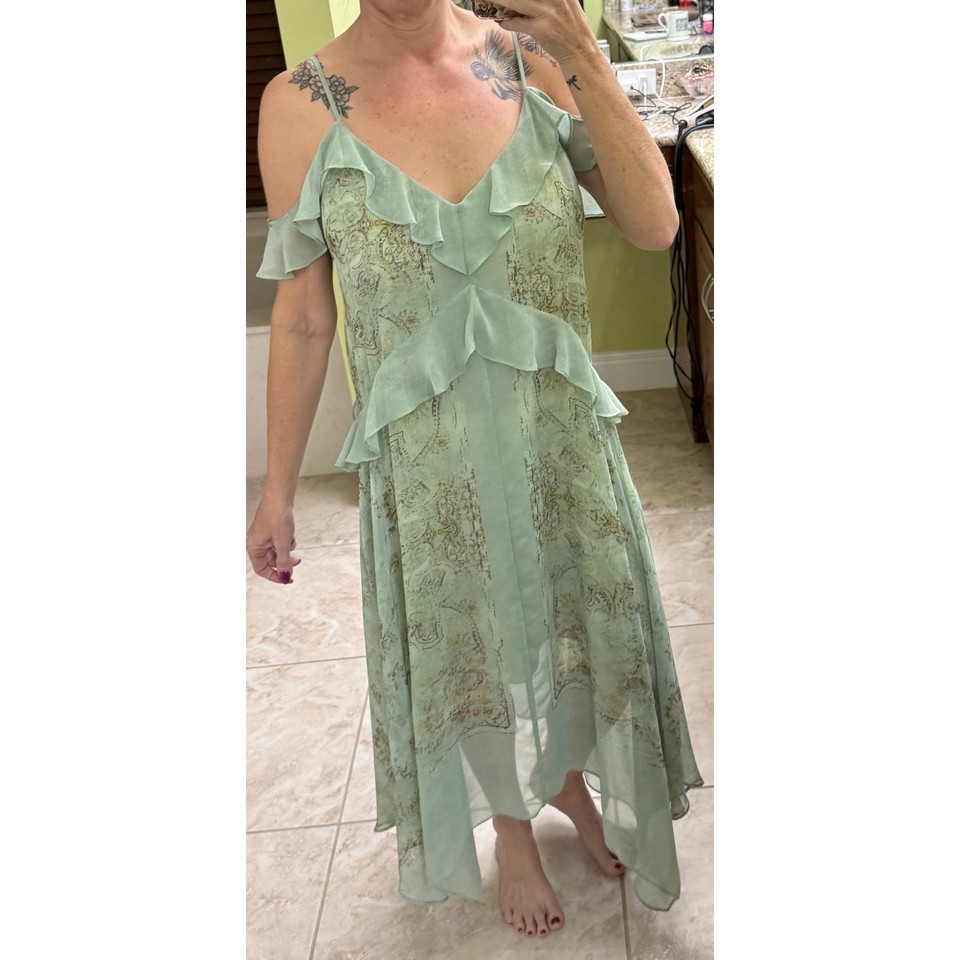 BCBGMAXAZRIA Linnette Cold-Shoulder Frill Asymmetric Hem Dress mint ...