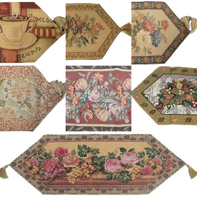 Elegant Floral Woven Tapestry Dining Table Linen Runners Throws Golden ...