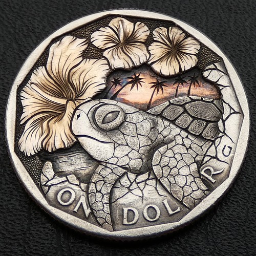 hobo nickel " Ocean's Calling " sea turtle hatchling hand carved one ...